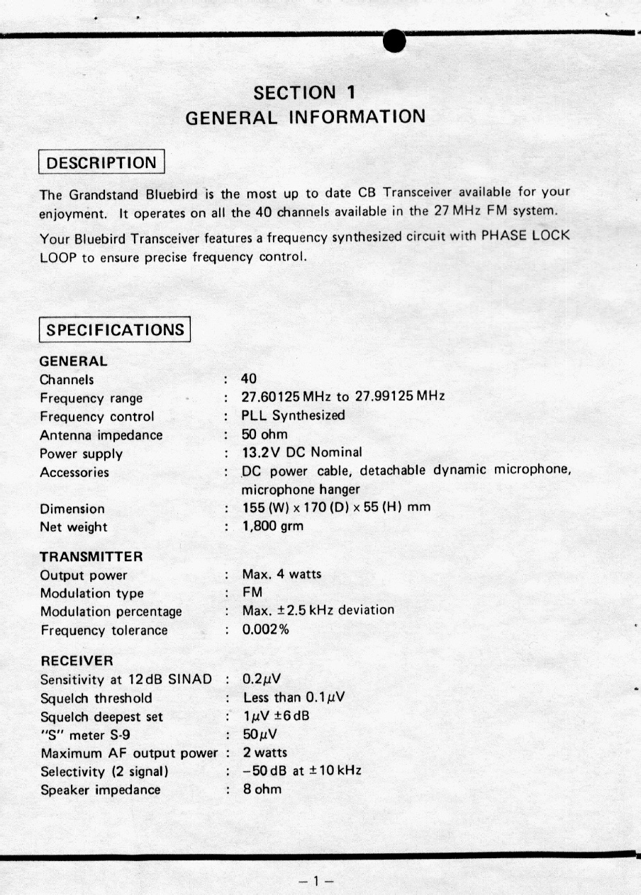 GRANDSTAND BLUEBIRD | 934 Mhz